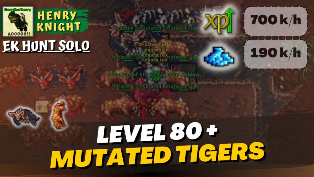 TIBIA: EK HUNT SOLO #125 MUTATED TIGERS (TEMPLE COMPLEX - ZAO) - COS.TV