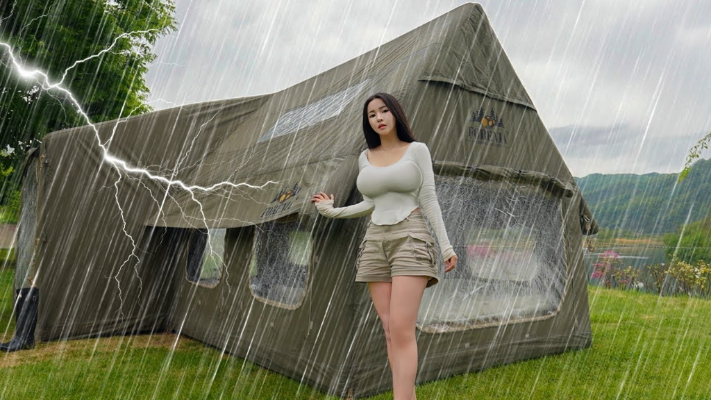 Cắm trại trong mưa lớn☔️với lều bơm hơi 2 phòng⚡️ Mưa và giông bão - COS.TV
