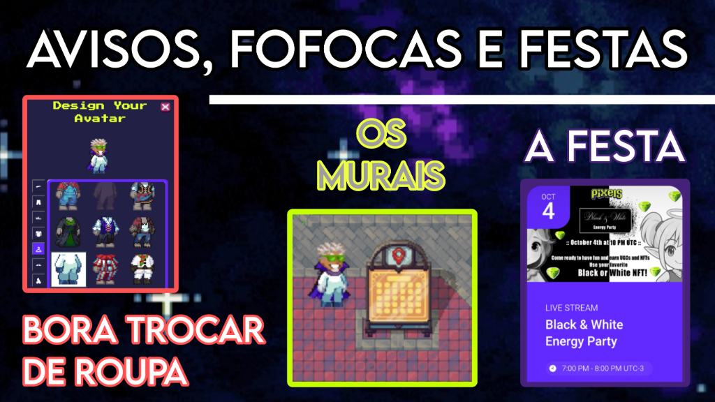 Descobrindo o mural de avisos e como configurar o avatar no PIXELS ...